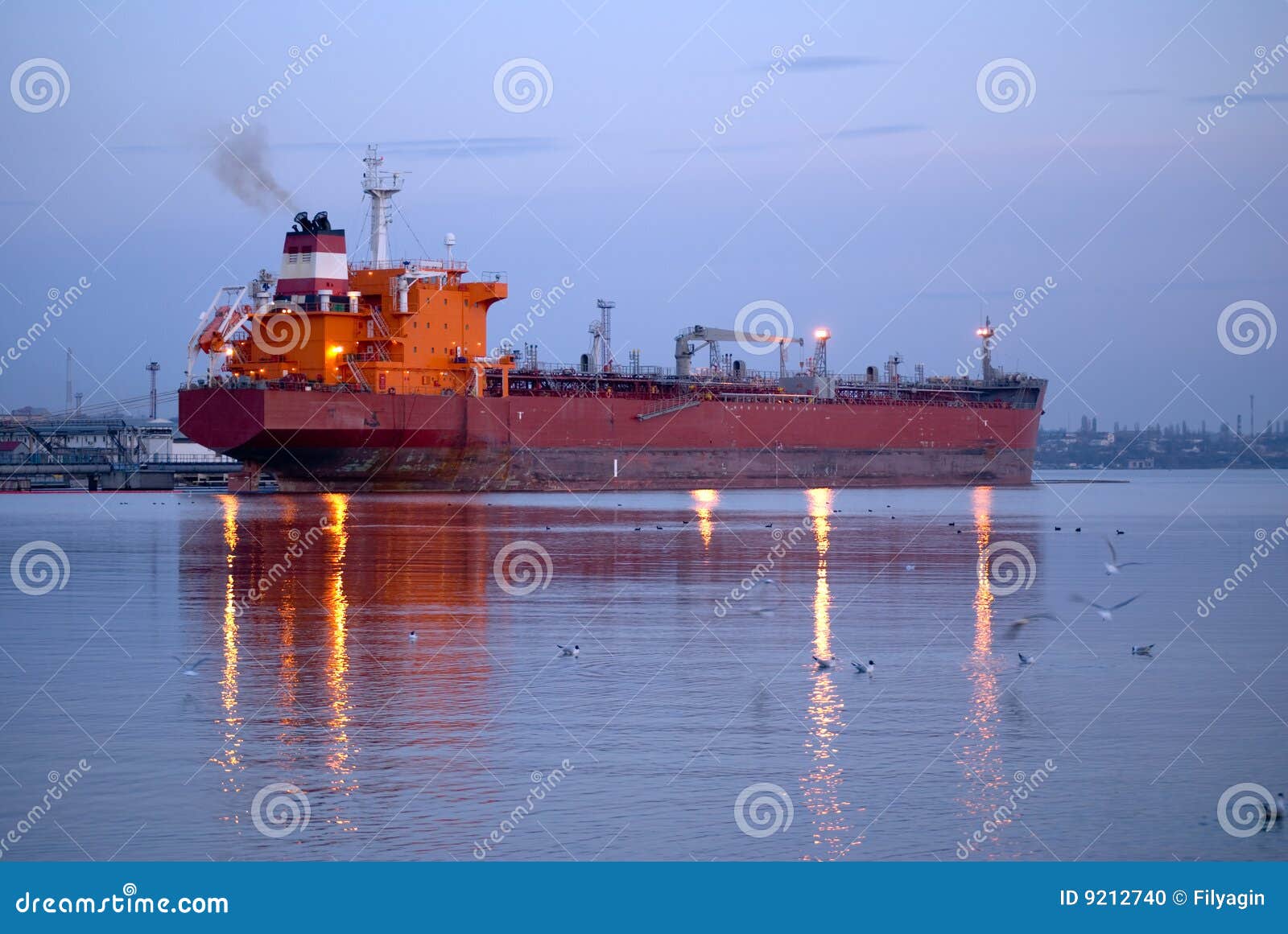 Large Cargo Ship in a Harbor Stock Photo - Image of dock, lights: 9212740