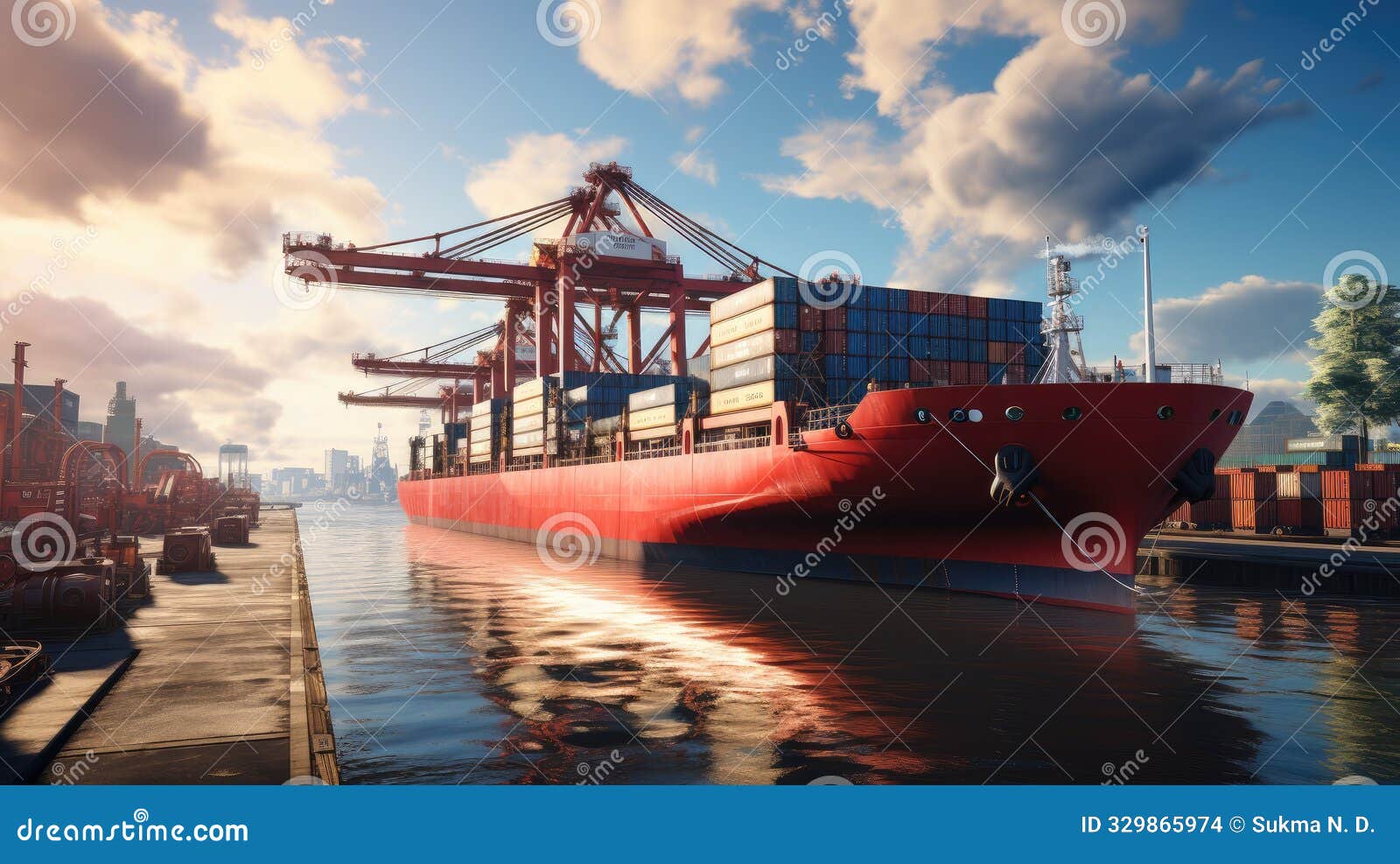 Large Cargo Ship Loading Containers at Harbor for Transportation. Stock ...