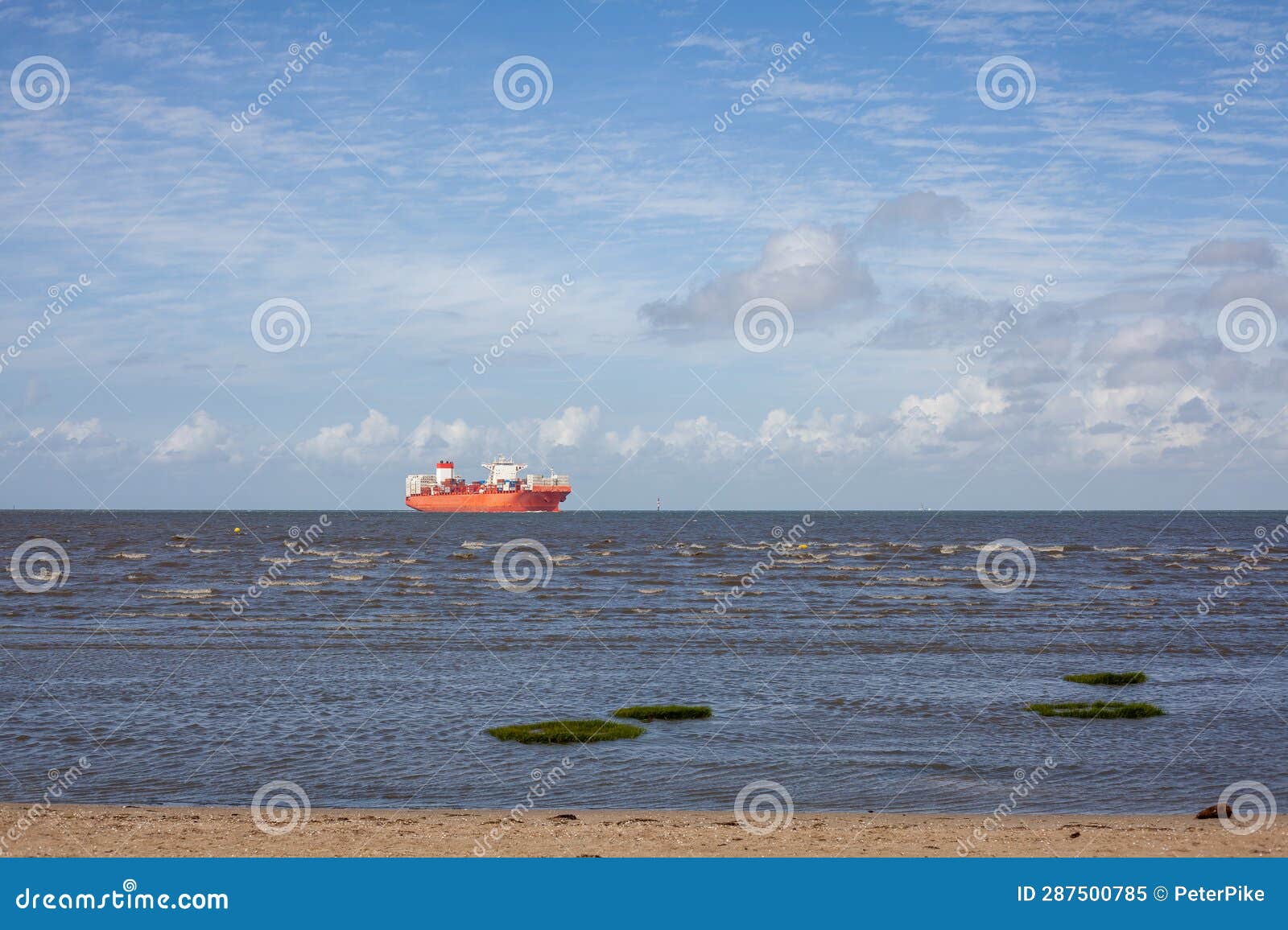 Large Cargo Ship on the North Sea in Germany. View from the Beach Stock ...