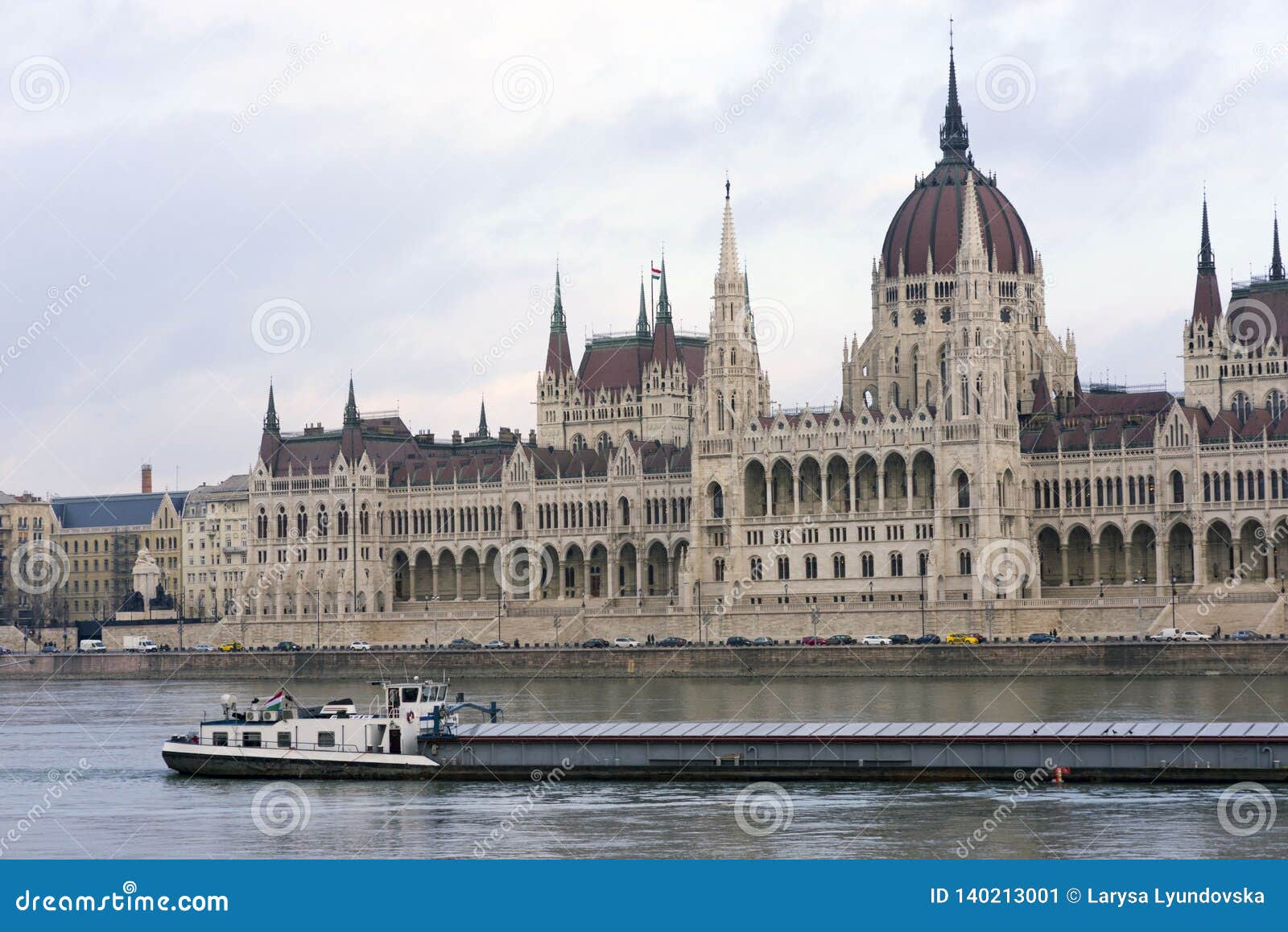 A Large Cargo Ship Sails Down the Danube. Stock Image - Image of castle ...