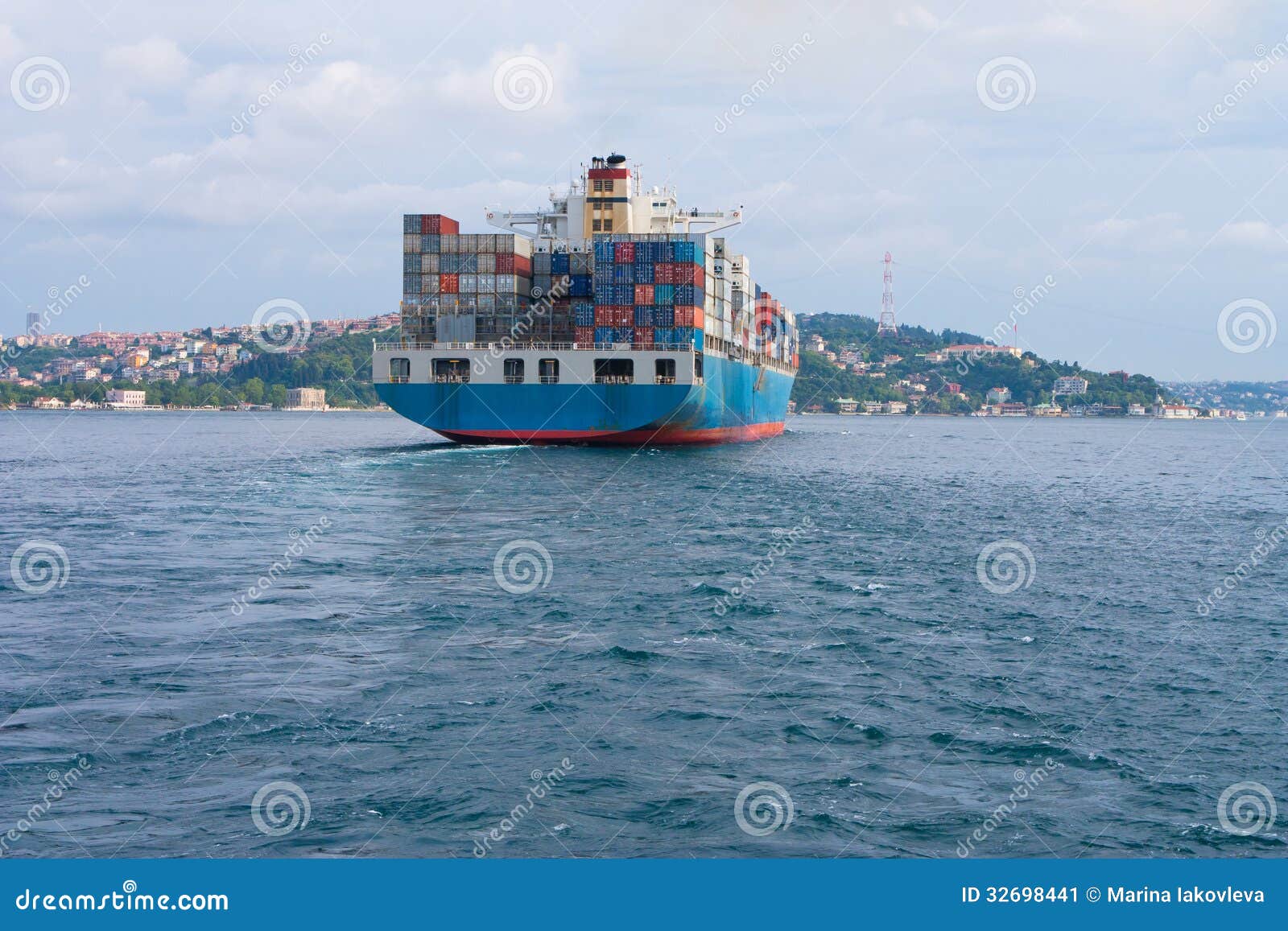 A Large Cargo Ship from the Stern Stock Image - Image of container ...