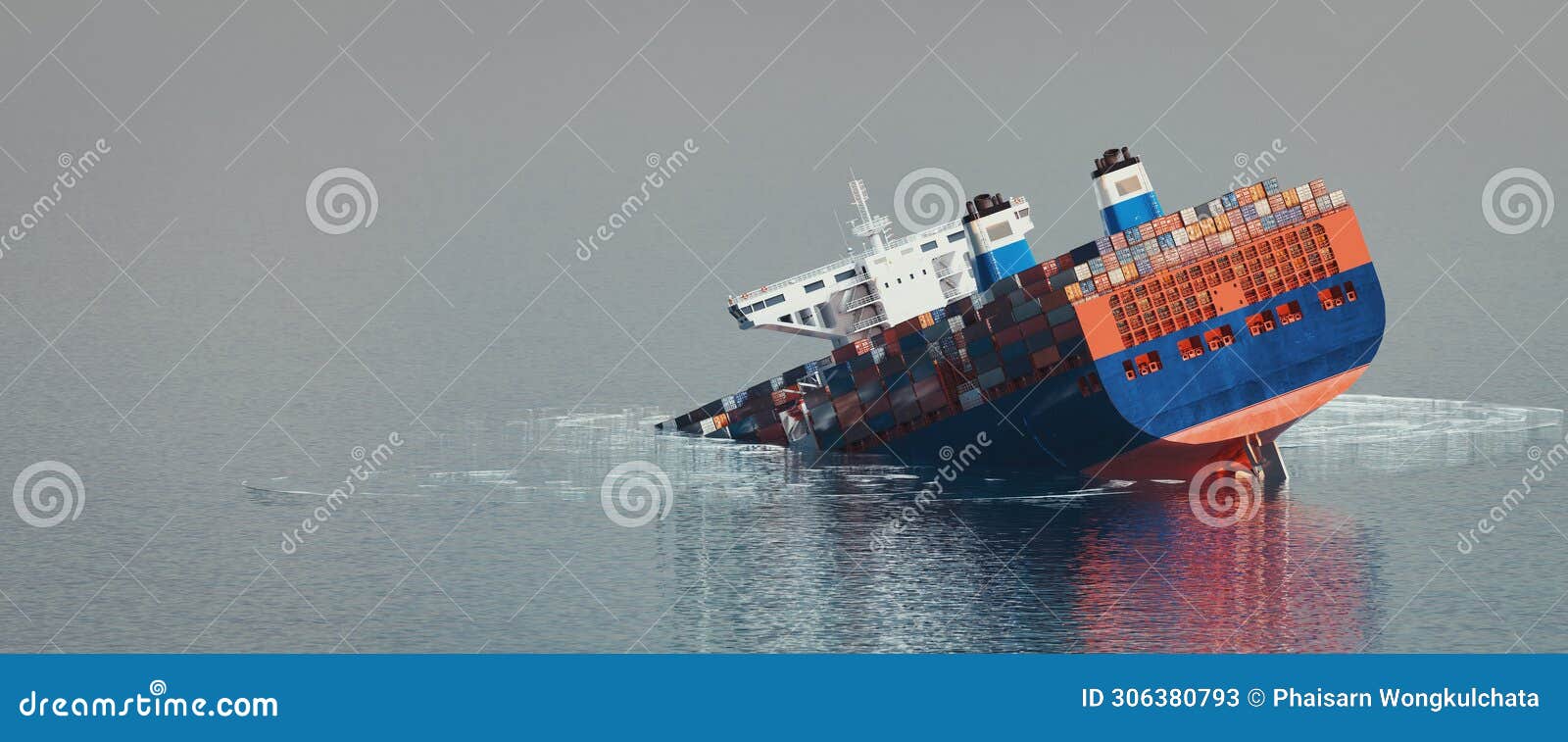 A Large Cargo Ship Tilted and Sank Sideways in the Ocean Stock Image ...