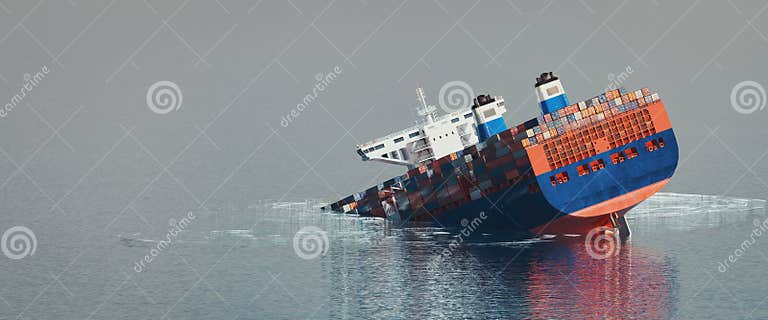 A Large Cargo Ship Tilted and Sank Sideways in the Ocean Stock Image ...