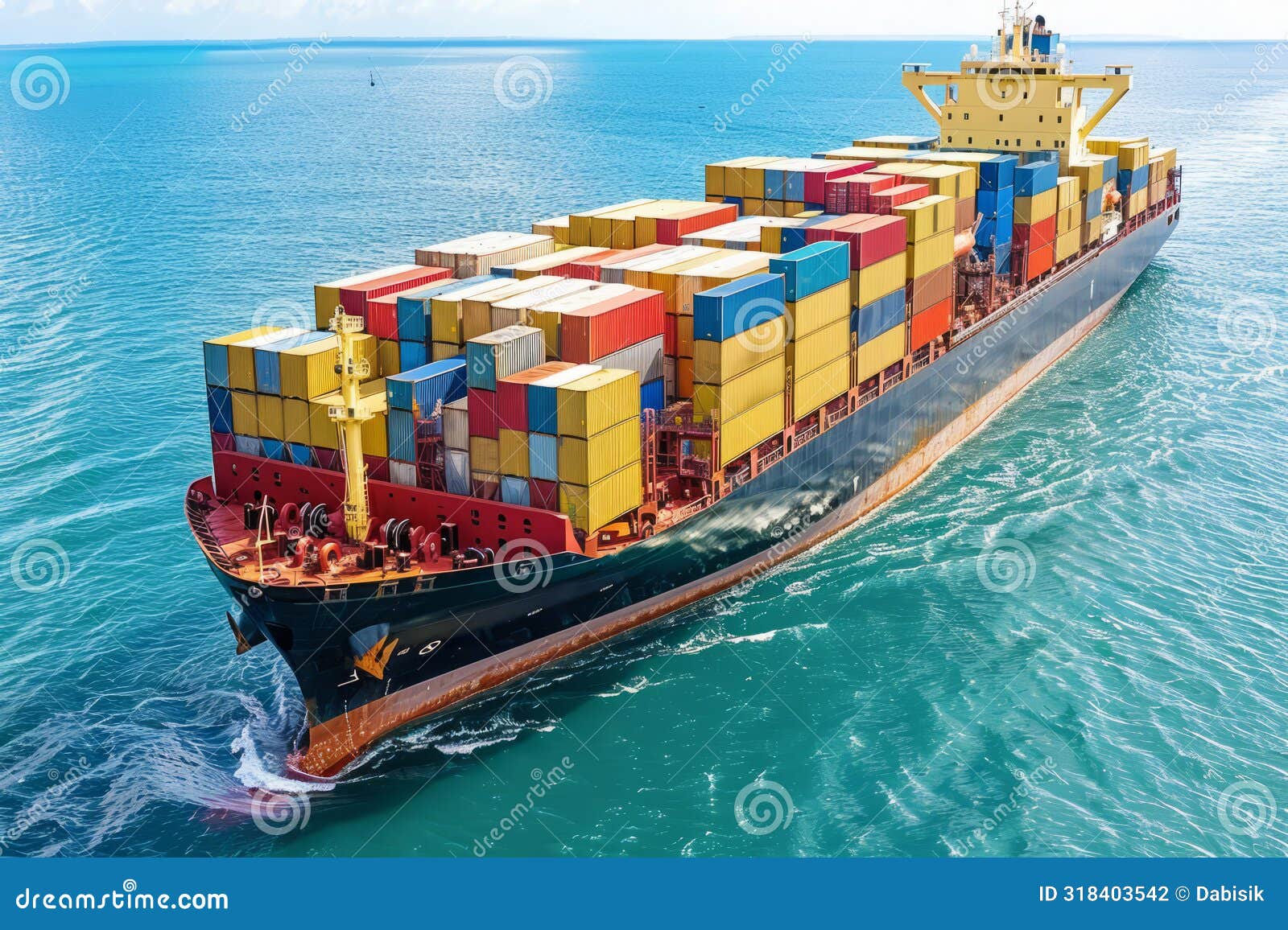 Large Cargo Ship Transporting Containers in Sea Stock Photo - Image of ...