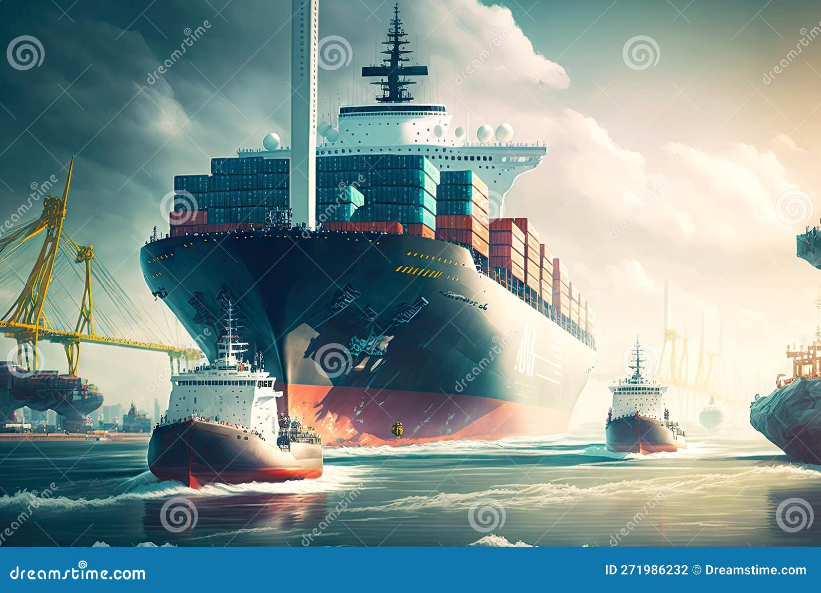 Large Cargo Ships Entering Harbor with Containers on Board Stock Photo ...