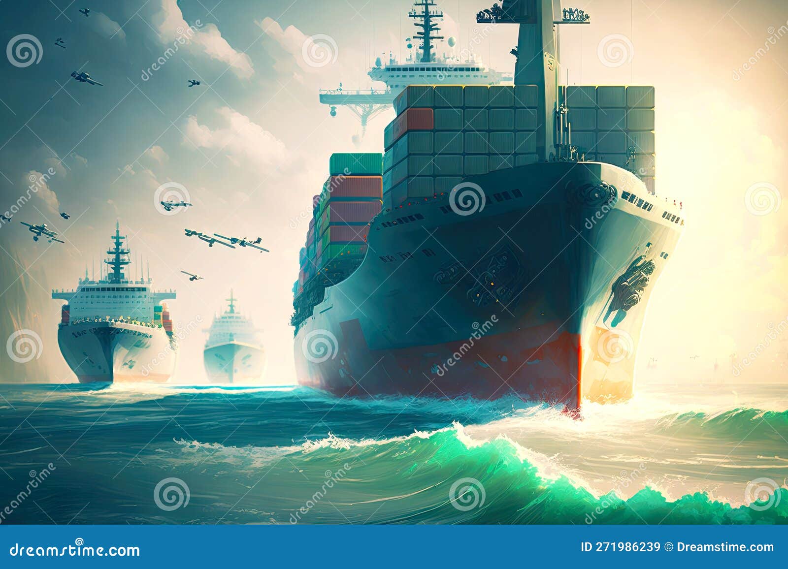Large Cargo Ships Entering Harbor with Containers on Board Stock ...