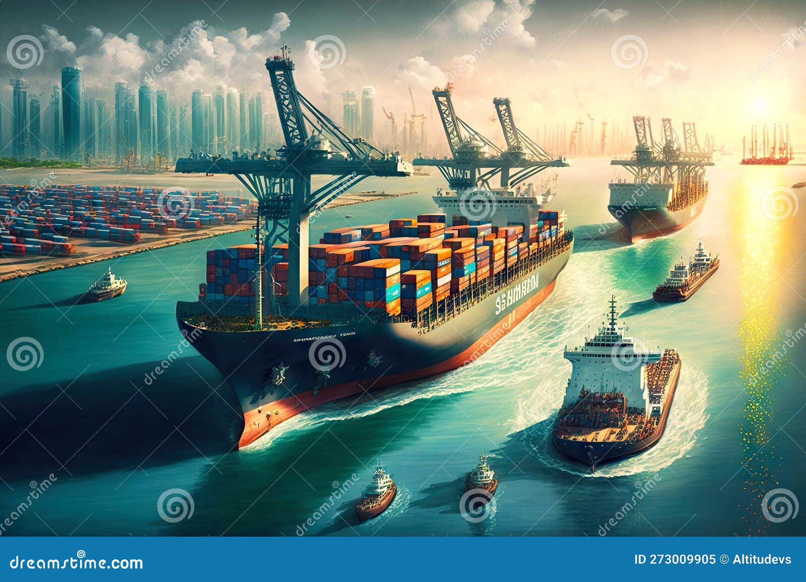 Large Cargo Ships Entering Harbor with Containers on Board Stock Image ...