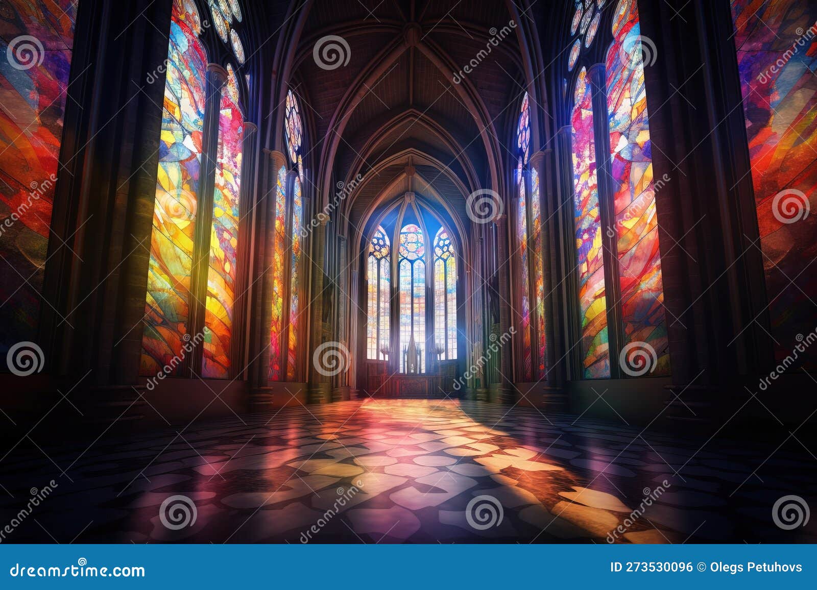 A Large Cathedral with Stained Glass Windows and a Checkerboard ...