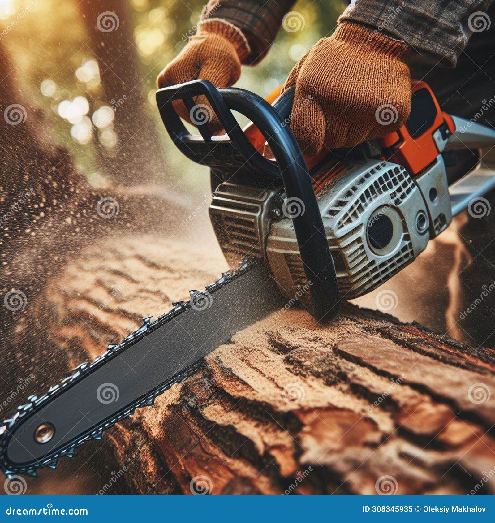 Large Chain Saw Close Up on Blurred Nature Background Stock ...