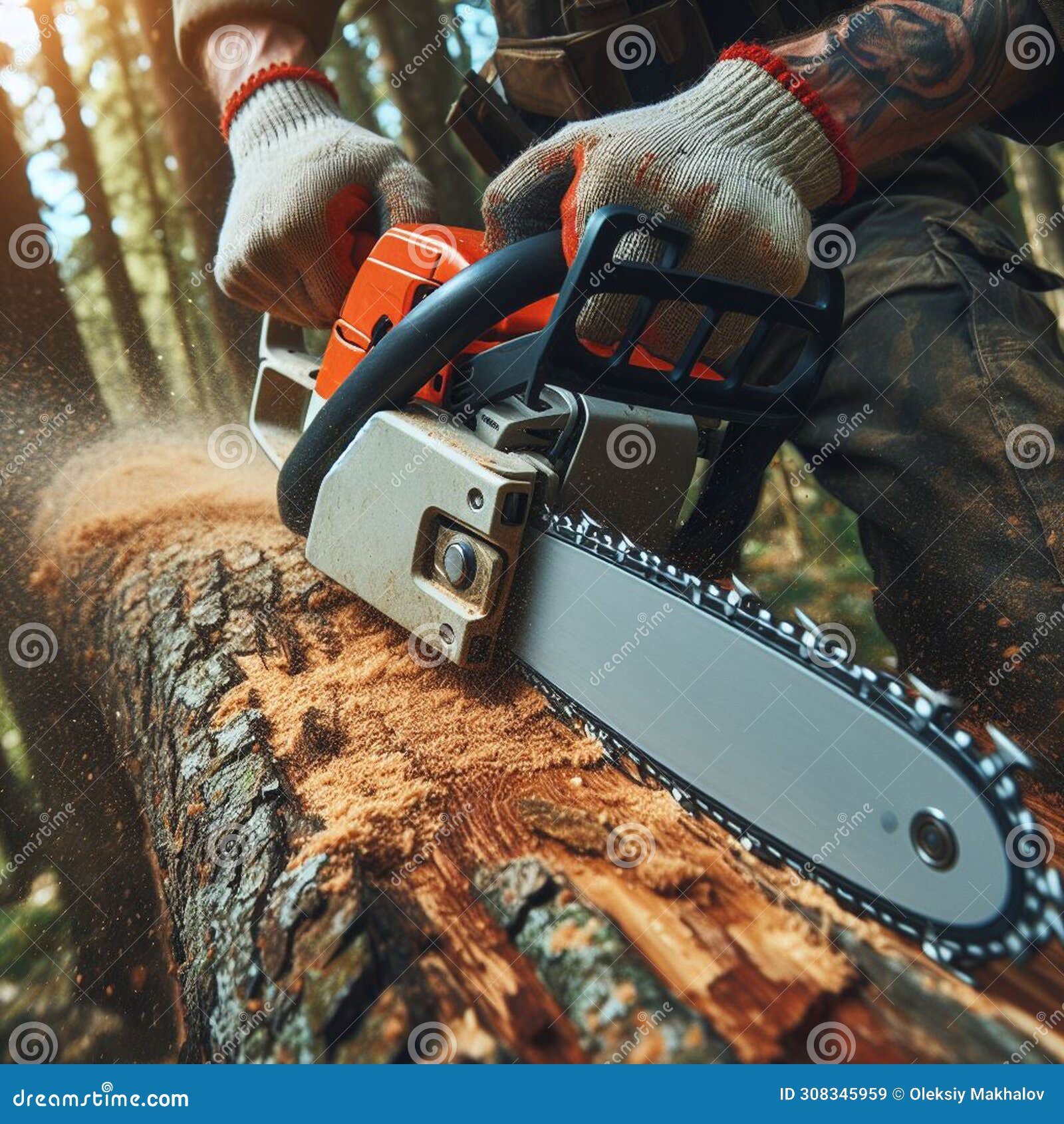 Large Chain Saw Close Up on Blurred Nature Background Stock ...