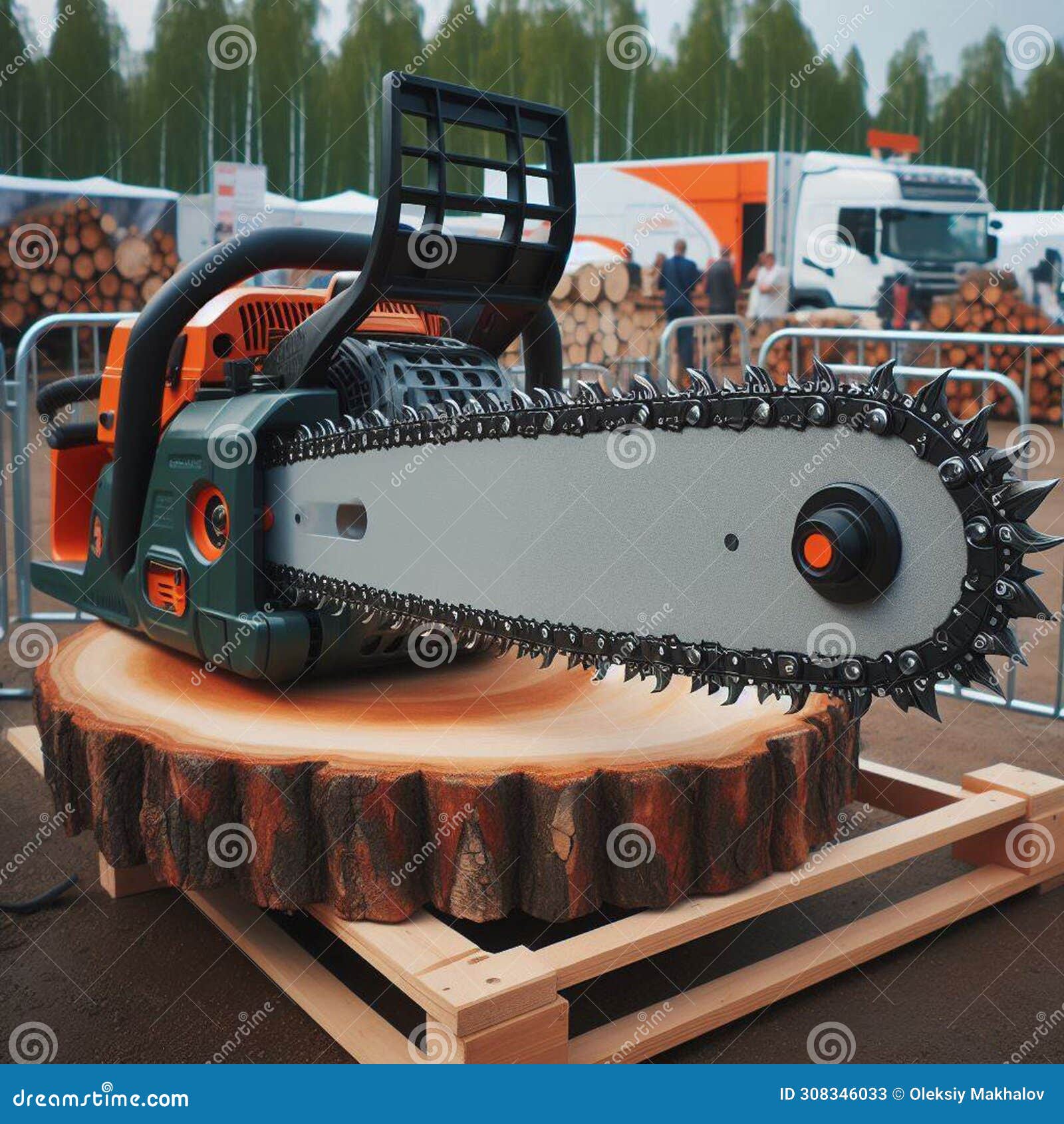 Large Chain Saw Close Up on Blurred Nature Background Stock ...