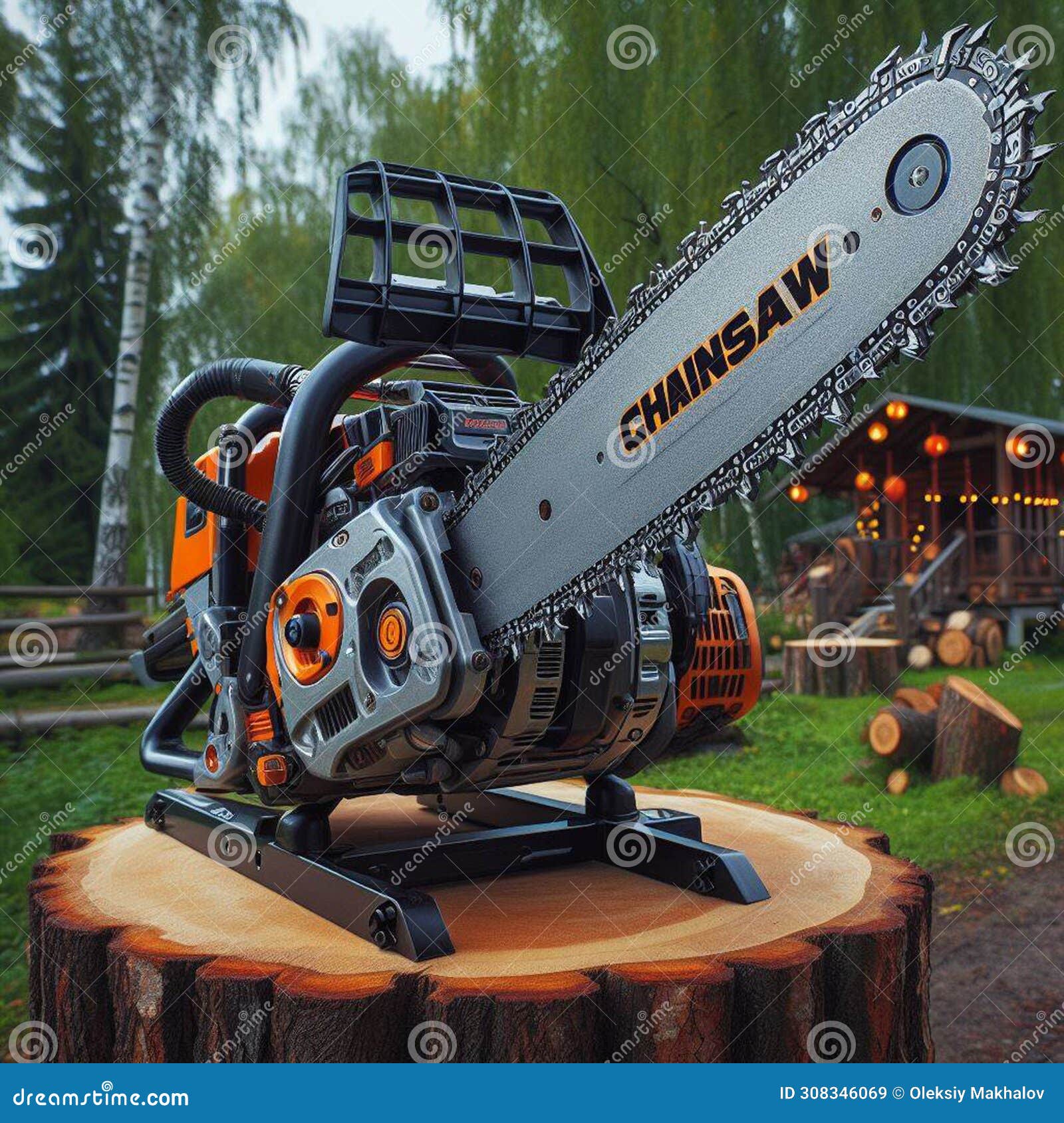 Large Chain Saw Close Up on Blurred Nature Background Stock ...