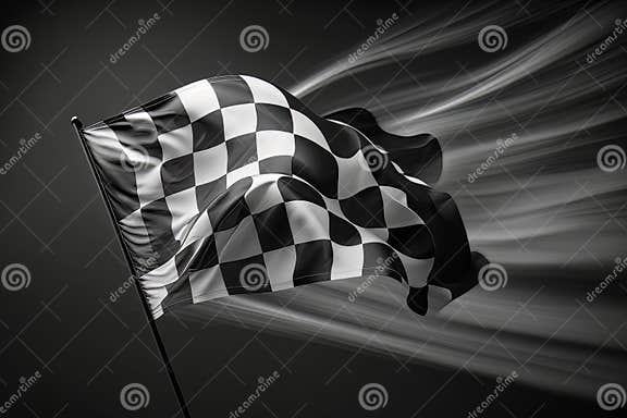 Large Checkered Flag with Fabric Surface Texture. Black Background ...