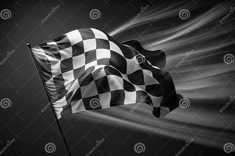 Large Checkered Flag with Fabric Surface Texture. Black Background ...