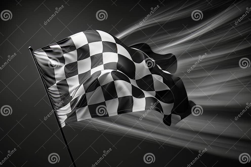 Large Checkered Flag with Fabric Surface Texture. Black Background ...