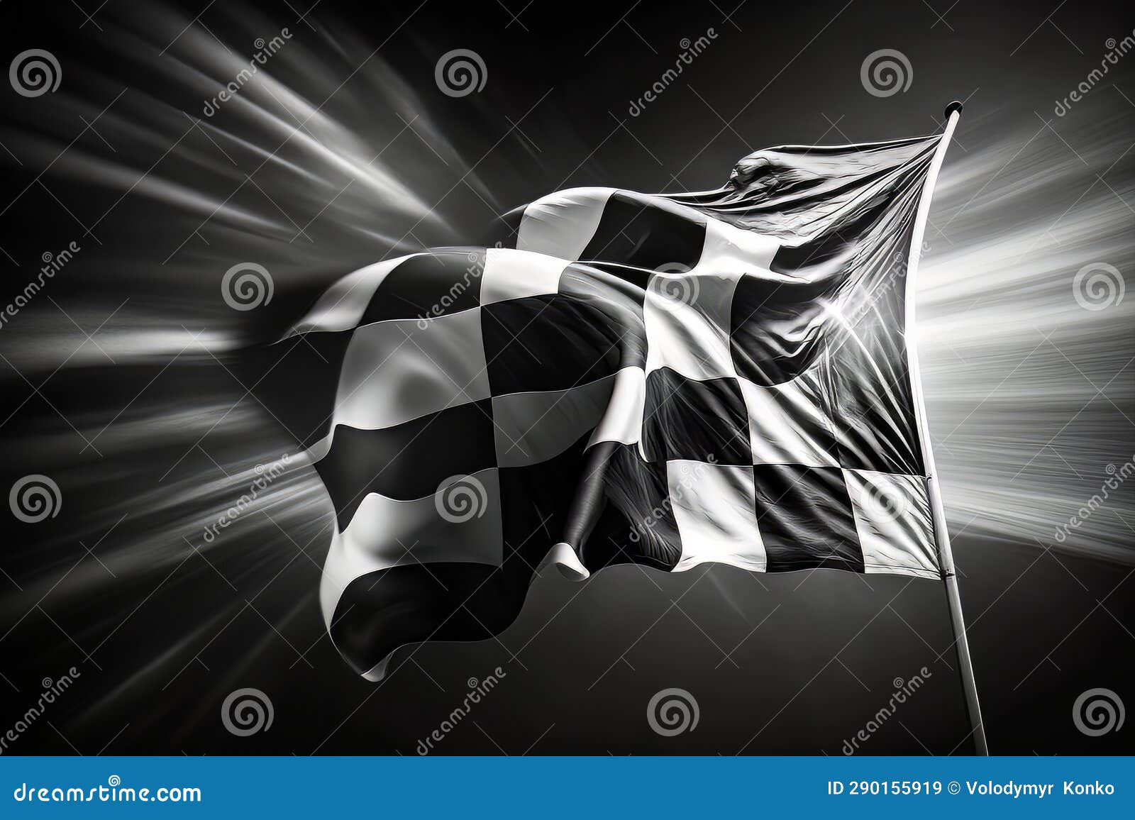 Large Checkered Flag with Fabric Surface Texture. Black Background ...