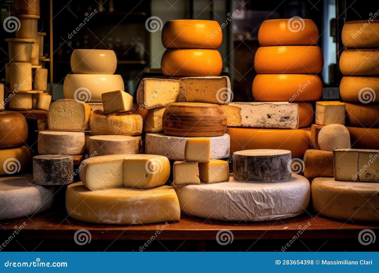 Large Cheese Wheels, Stacked and Arranged Attractively, Symbolizing the ...