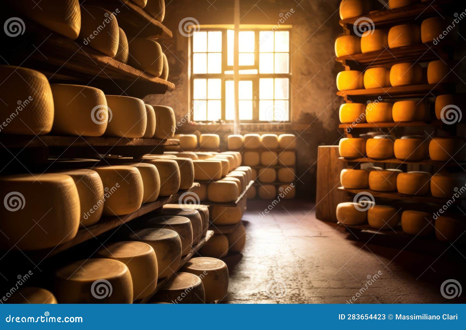 Large Cheese Wheels, Stacked and Arranged Attractively, Symbolizing the ...