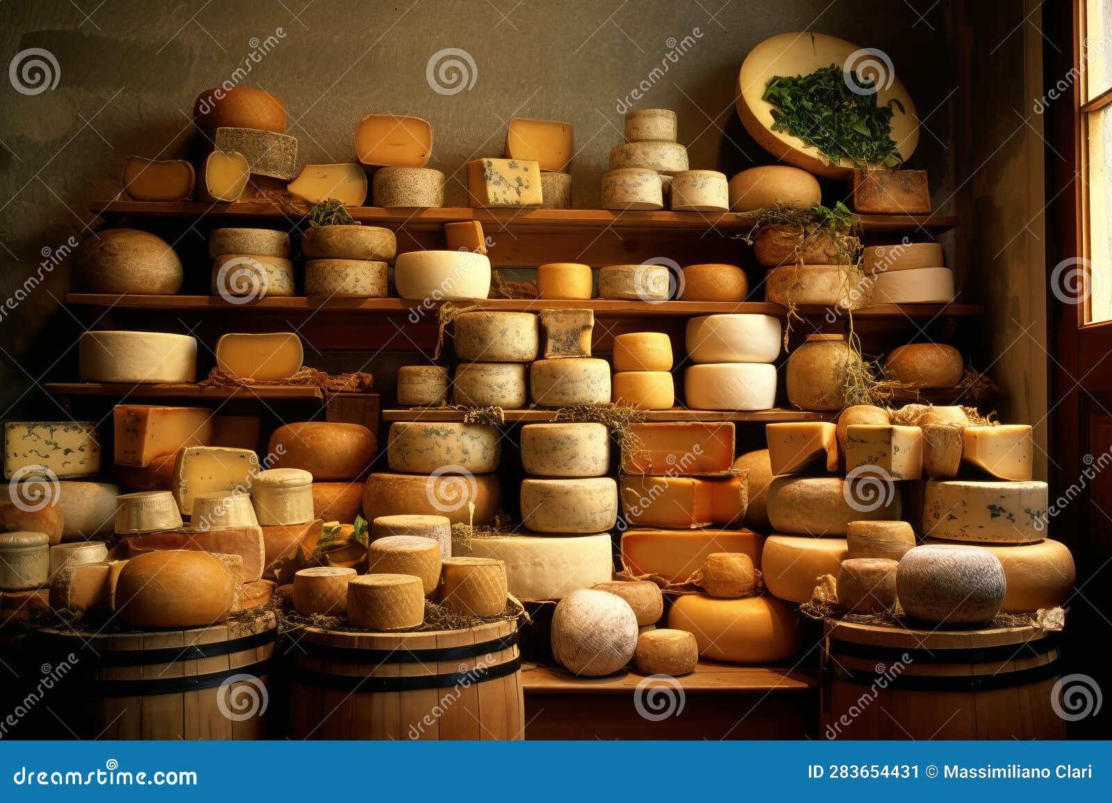 Large Cheese Wheels, Stacked and Arranged Attractively, Symbolizing the ...