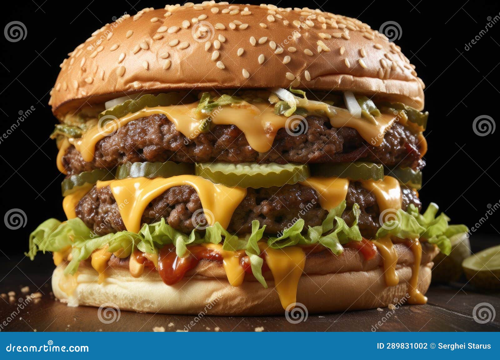 A Large Cheeseburger with Cheese and Lettuce, AI Stock Photo - Image of ...