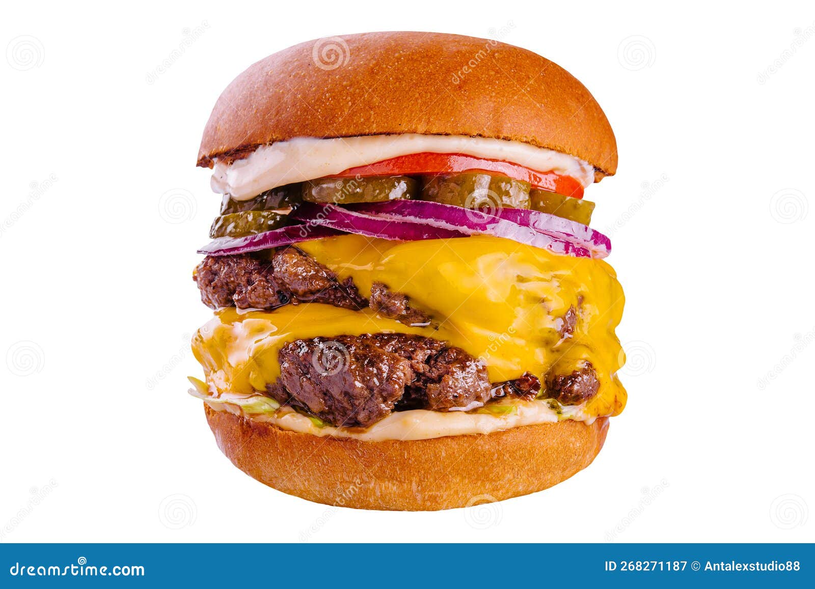 Large Cheeseburger with Two Beef Patties Grilled Stock Image - Image of ...