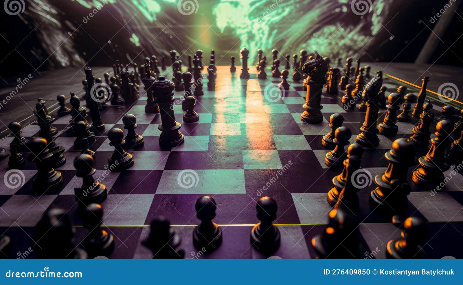 Large Chess Board with Lot of Black and White Chess Pieces on it ...