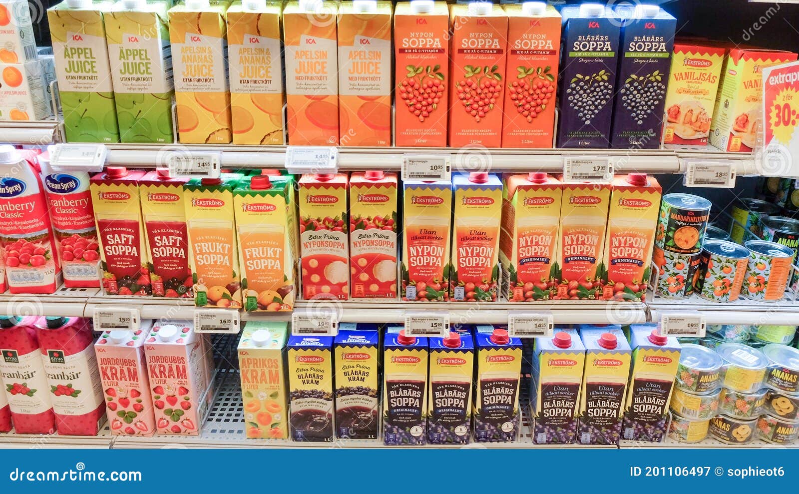 Large Choice of Fruit Soup in a Swedish Grocery Store Editorial ...