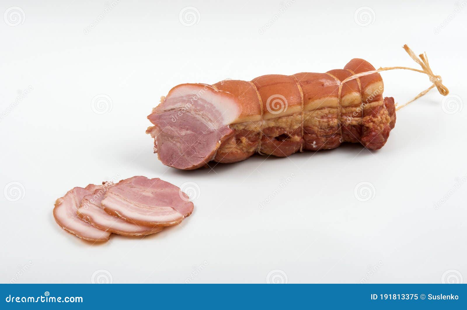 Large Chunk of Pork Delicacy in a Spice Sprinkle with Slices on a White ...