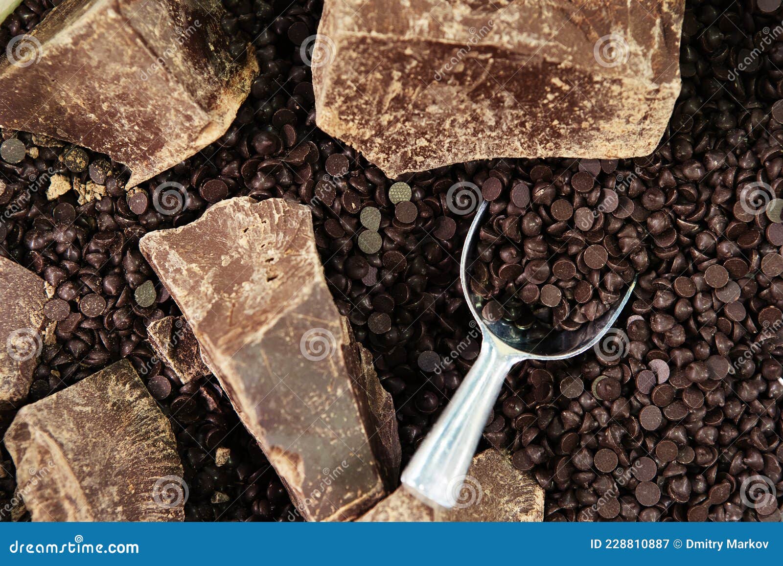 Large Chunks of Chocolate and Small Granules. Raw Materials for ...