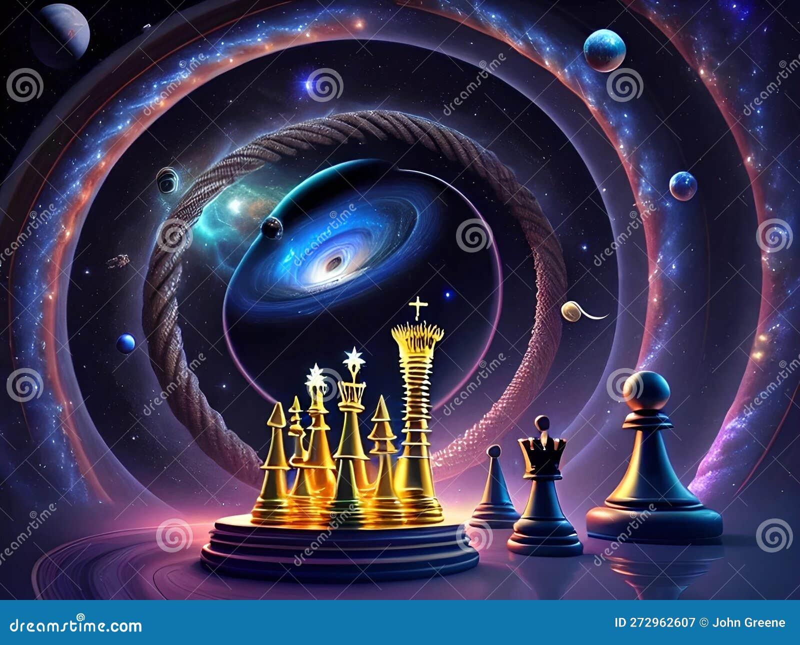 A Large Circular Chess Set, with a Strange Outer Space Background ...
