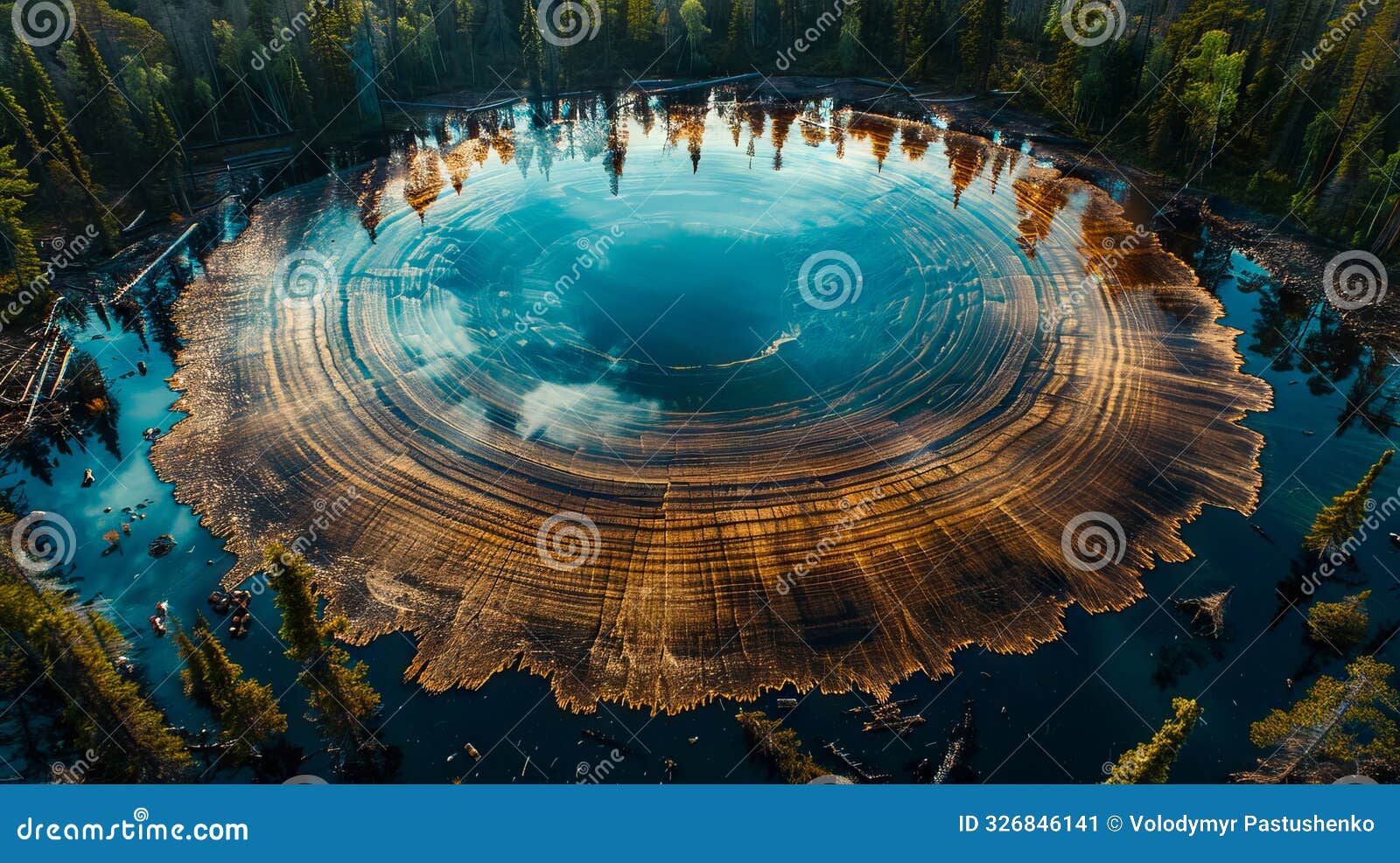 A Large Circular Lake in the Middle of a Forest Stock Image - Image of ...