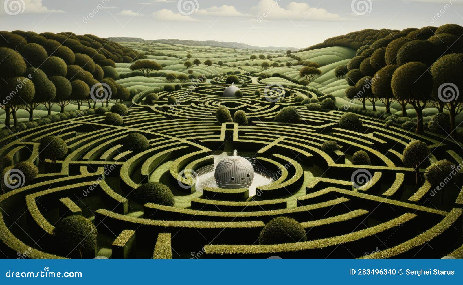 A Large Circular Maze with a Clock in the Middle. Generative AI Image ...