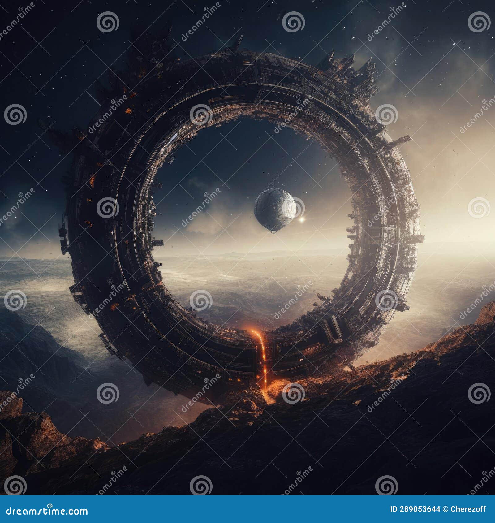 A Large Circular Space Station in Space Stock Illustration ...