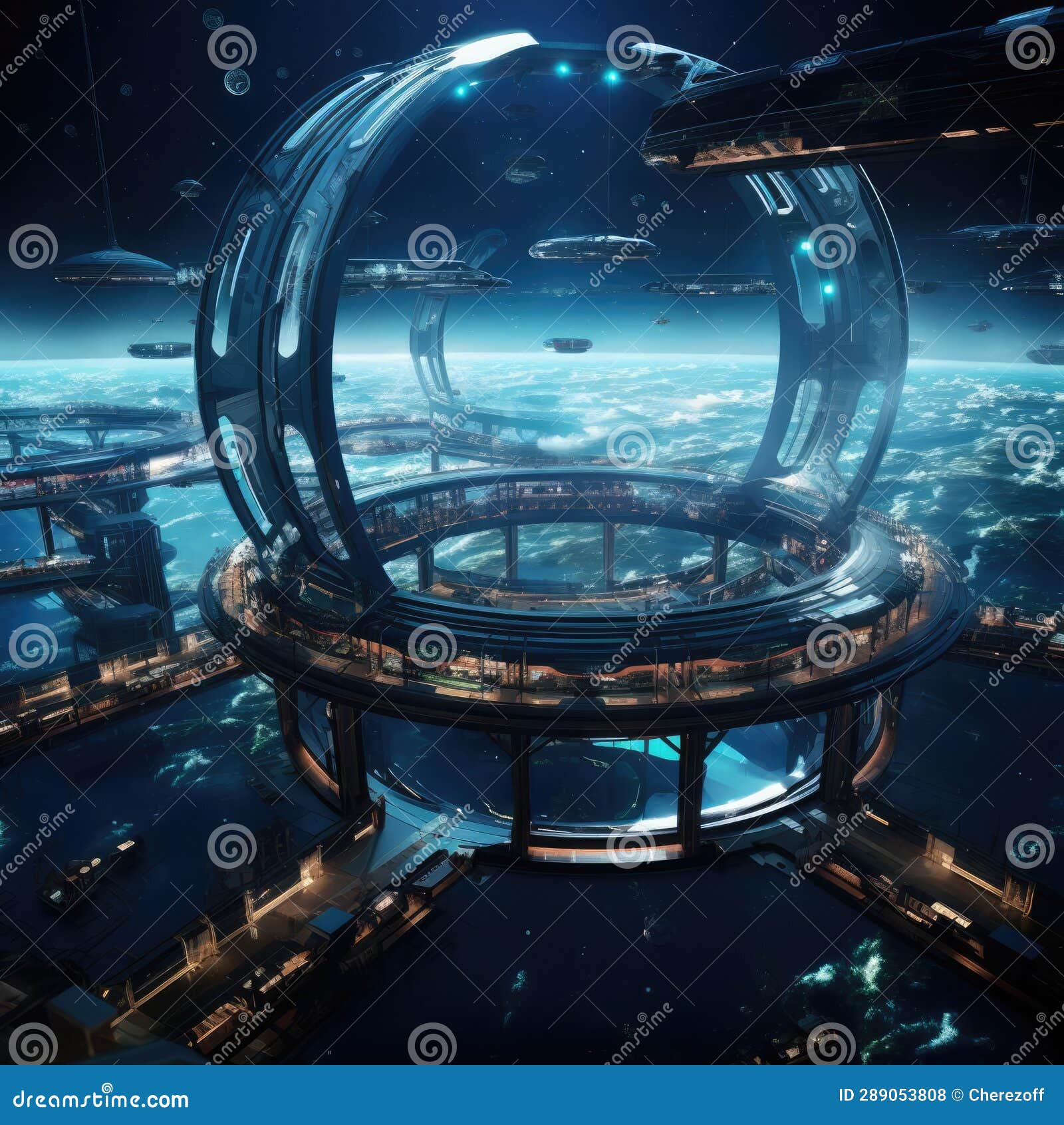 A Large Circular Space Station in Space Stock Illustration ...