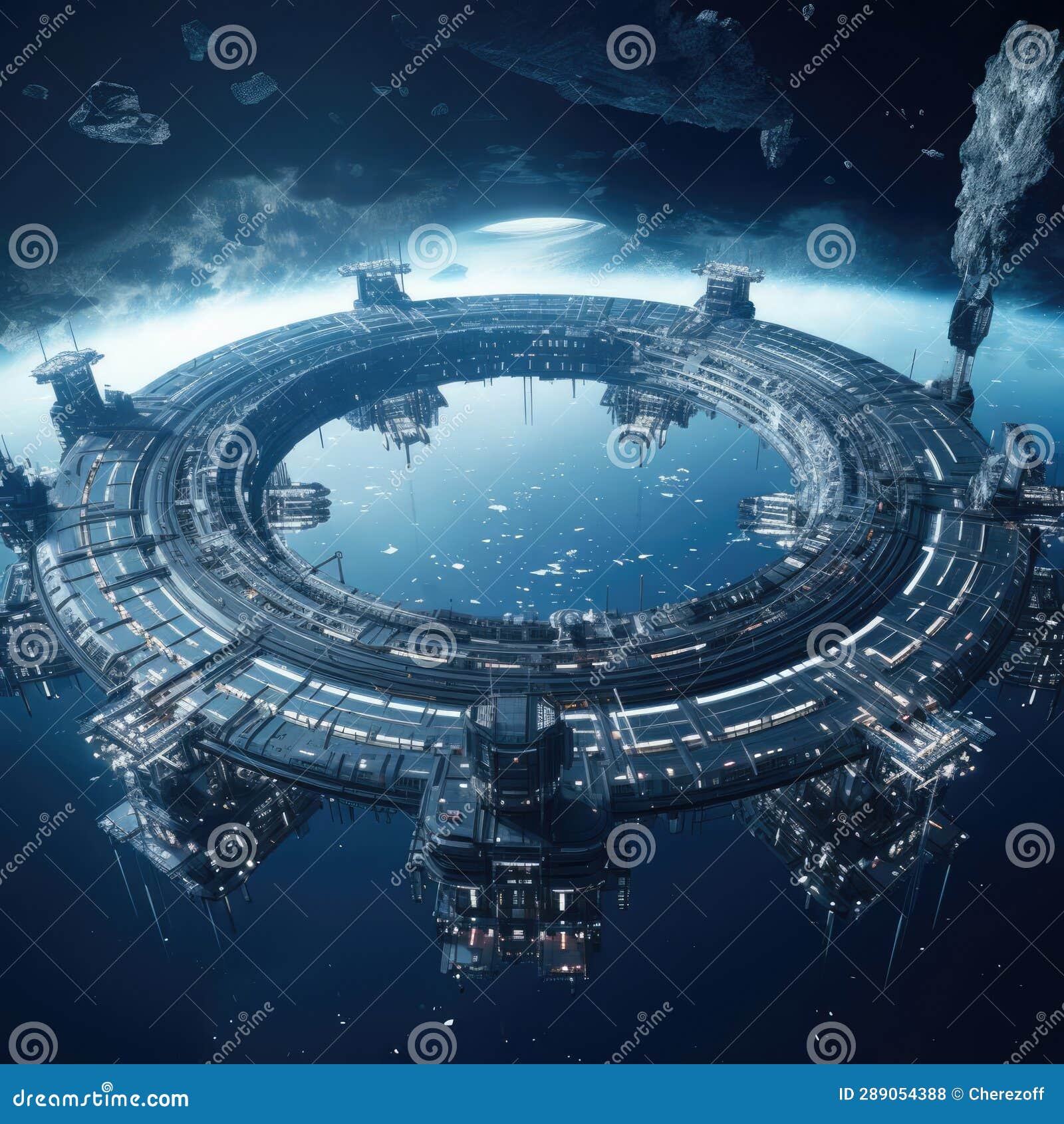 A Large Circular Space Station in Space Stock Photo - Image of ...