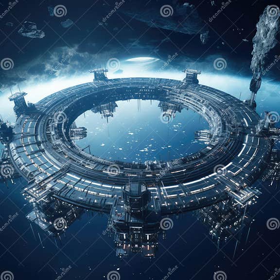 A Large Circular Space Station in Space Stock Photo - Image of ...