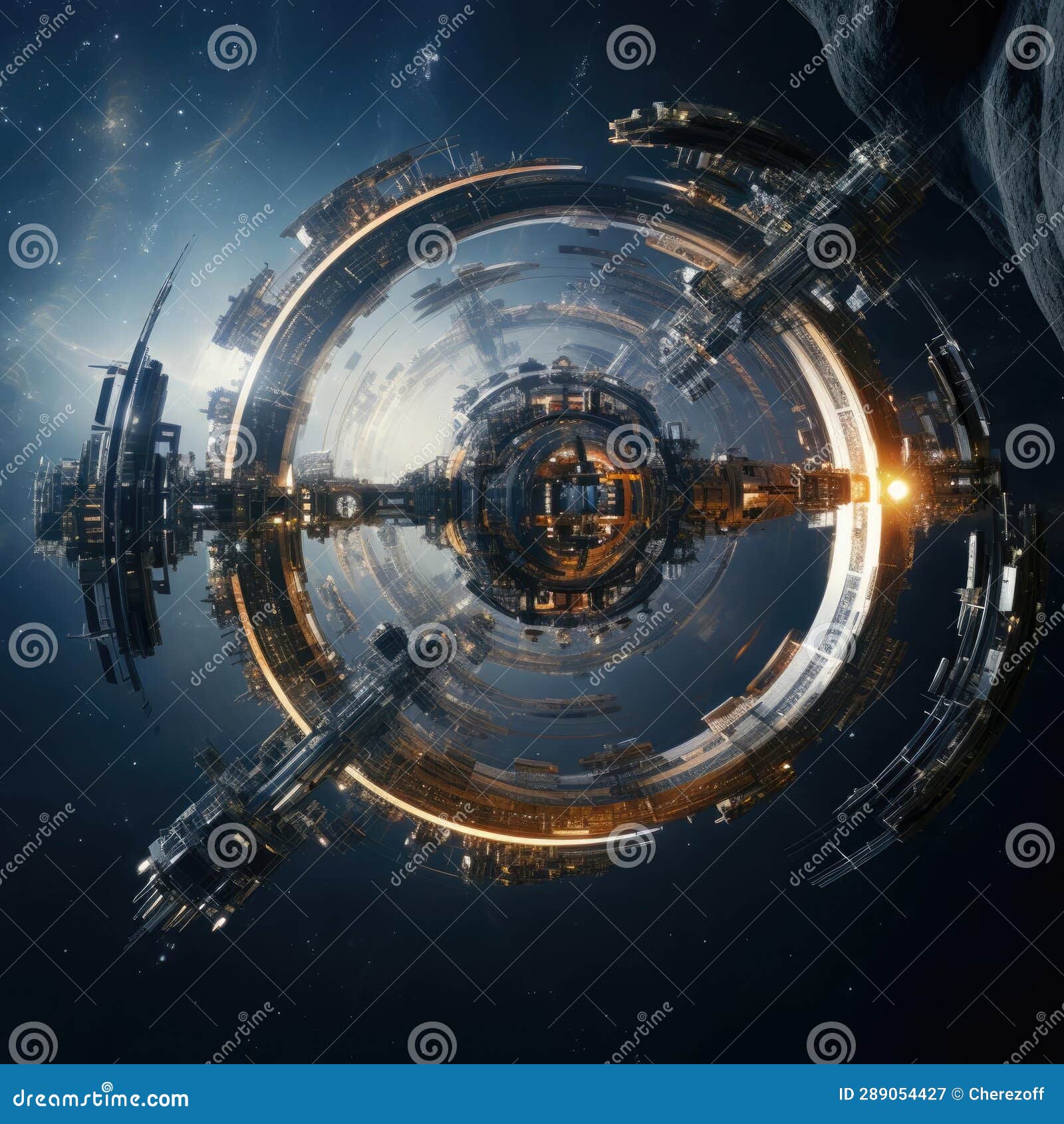 A Large Circular Space Station in Space Stock Image - Image of ...