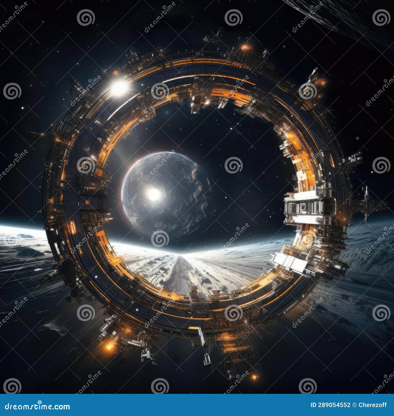 A Large Circular Space Station in Space Stock Photo - Image of freight ...