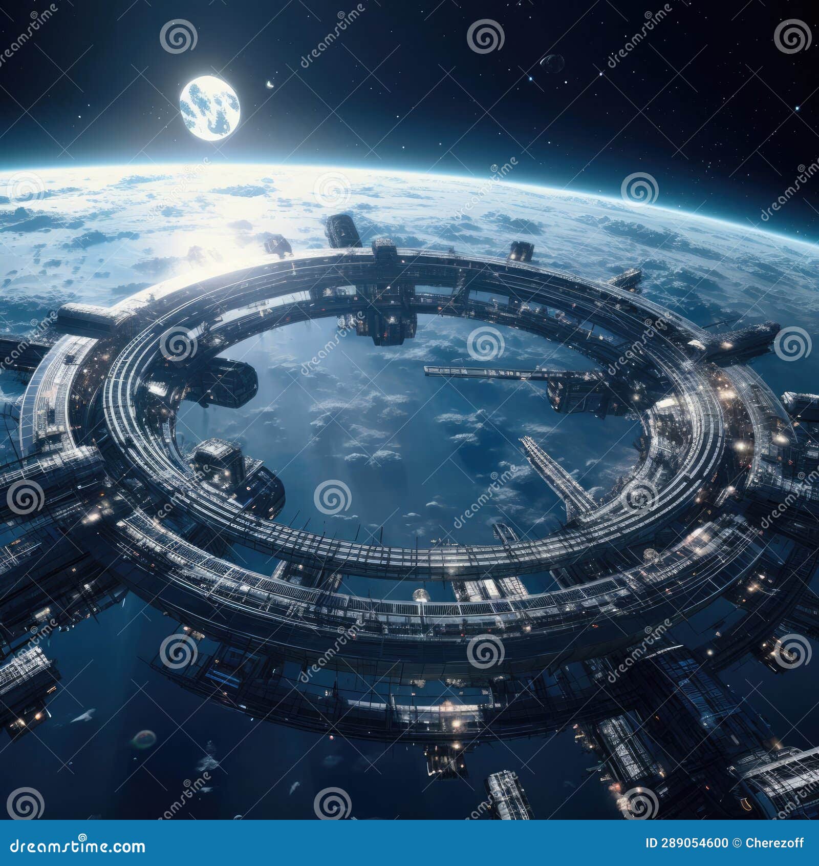 A Large Circular Space Station in Space Stock Photo - Image of sphere ...