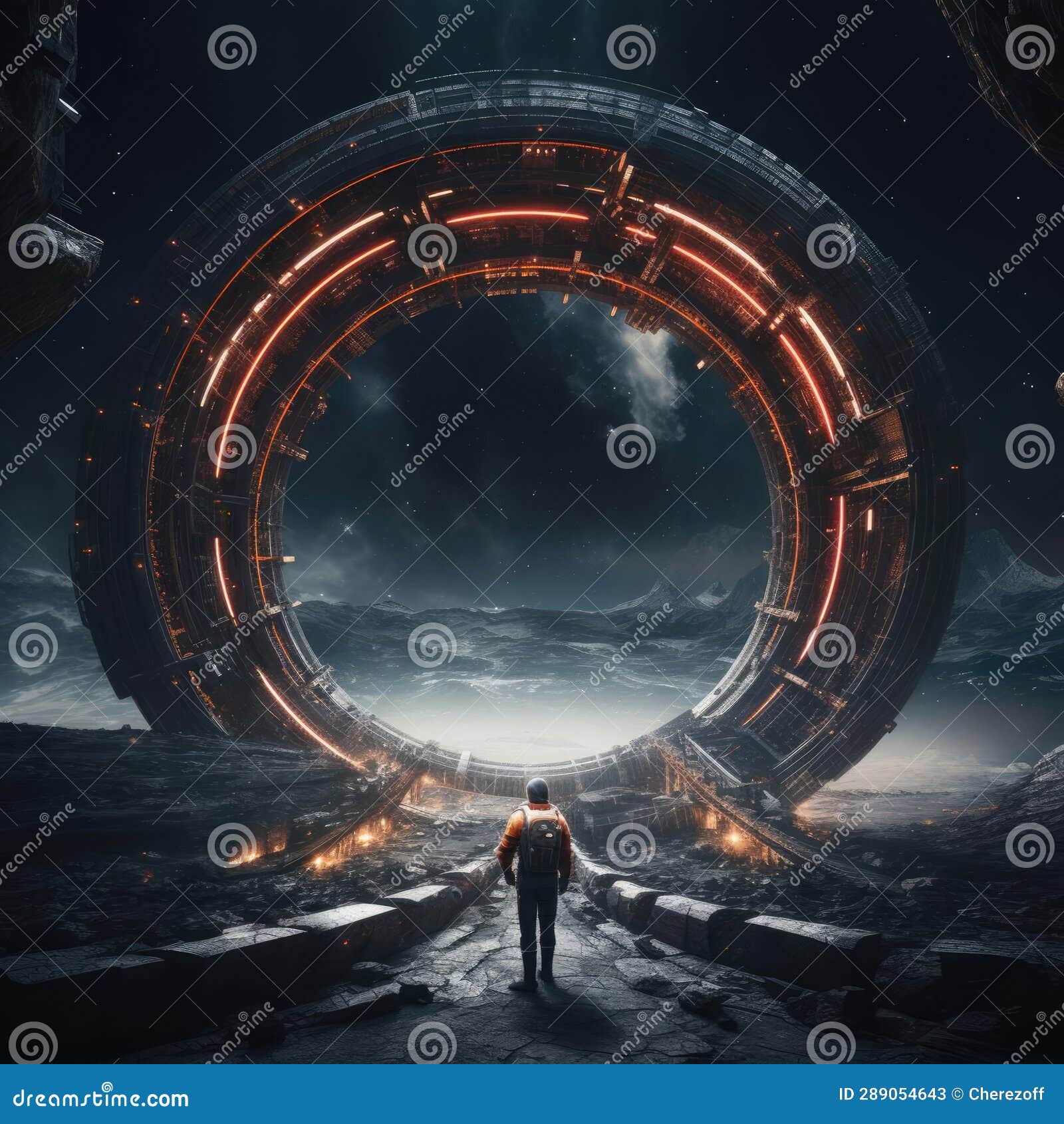 A Large Circular Space Station in Space Stock Image - Image of ...