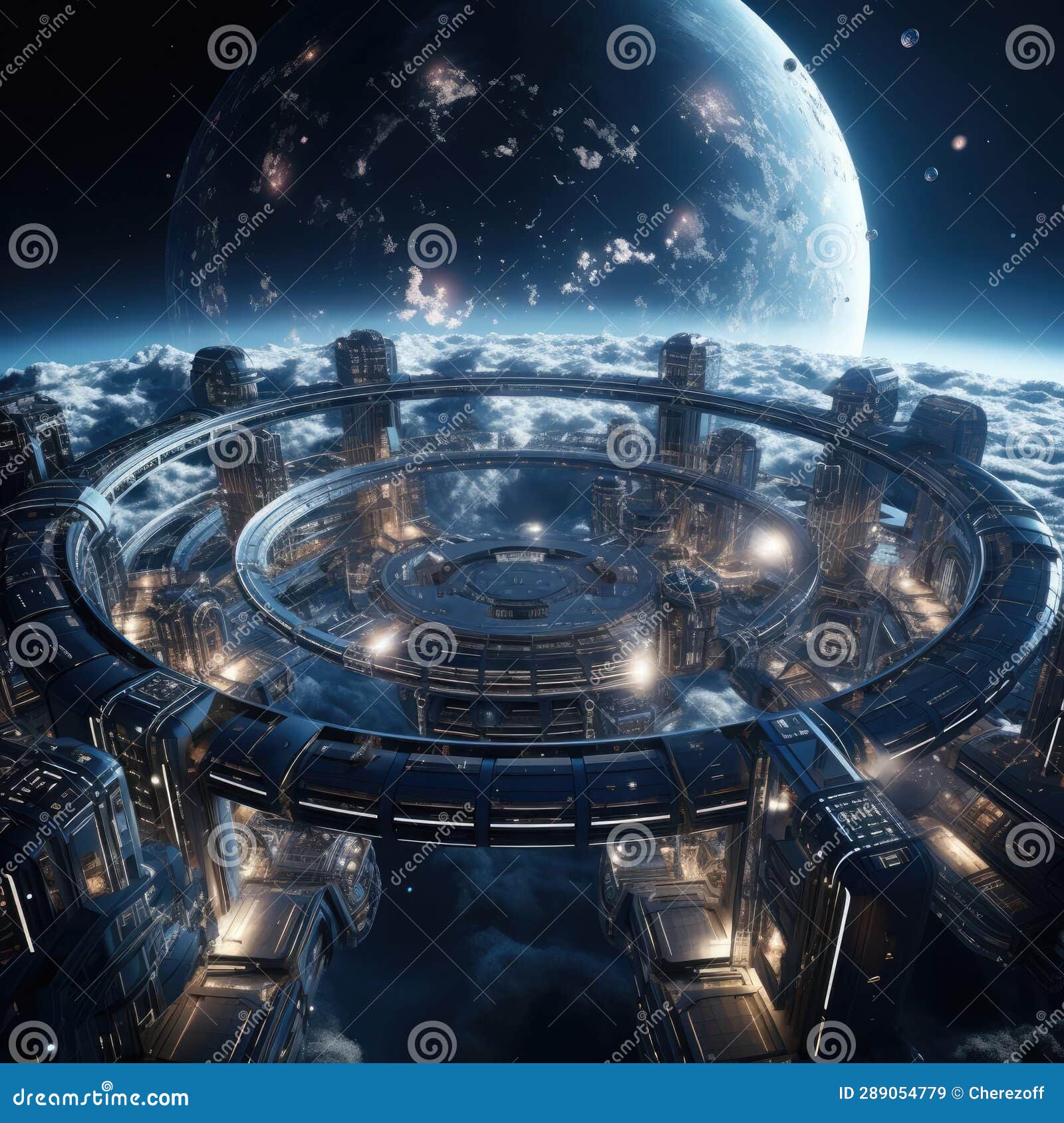 A Large Circular Space Station in Space Stock Image - Image of abstract ...