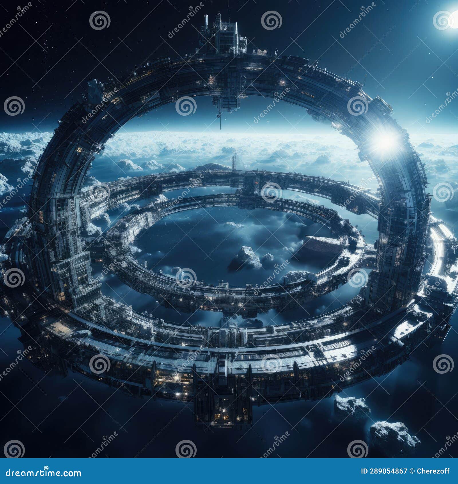 A Large Circular Space Station in Space Stock Image - Image of shape ...
