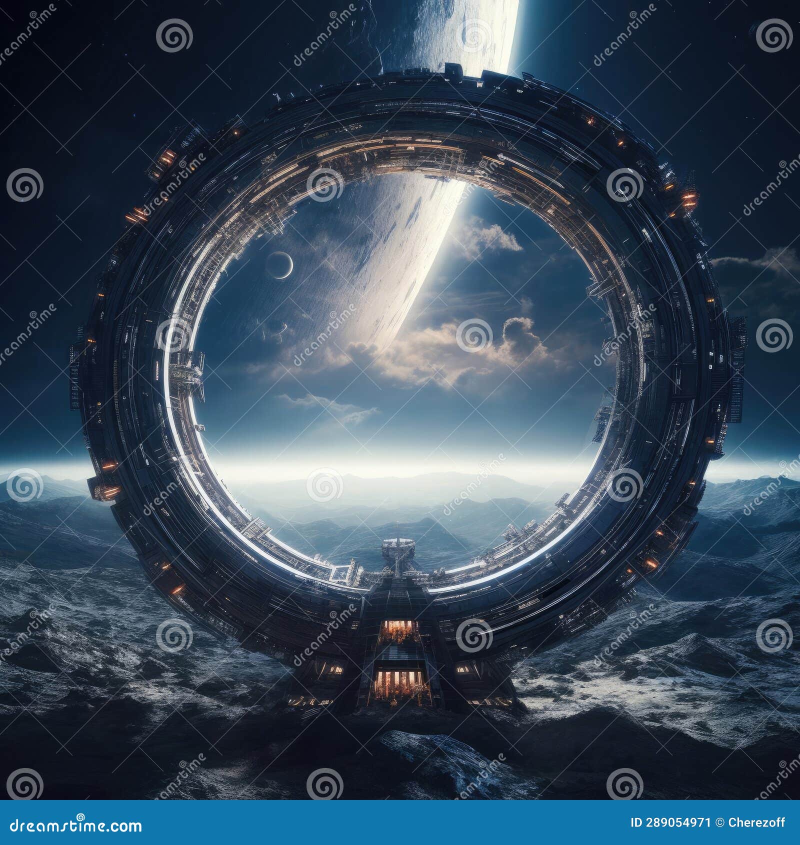 A Large Circular Space Station in Space Stock Image - Image of white ...