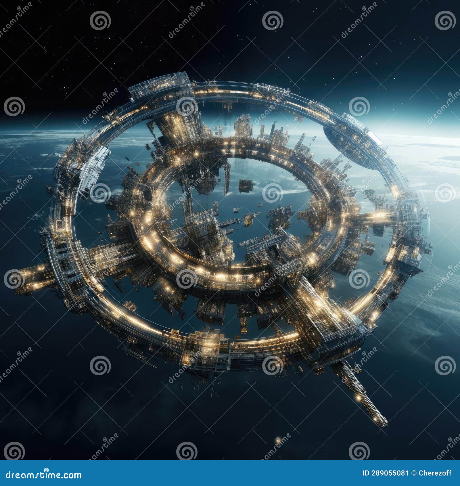 A Large Circular Space Station in Space Stock Image - Image of modern ...