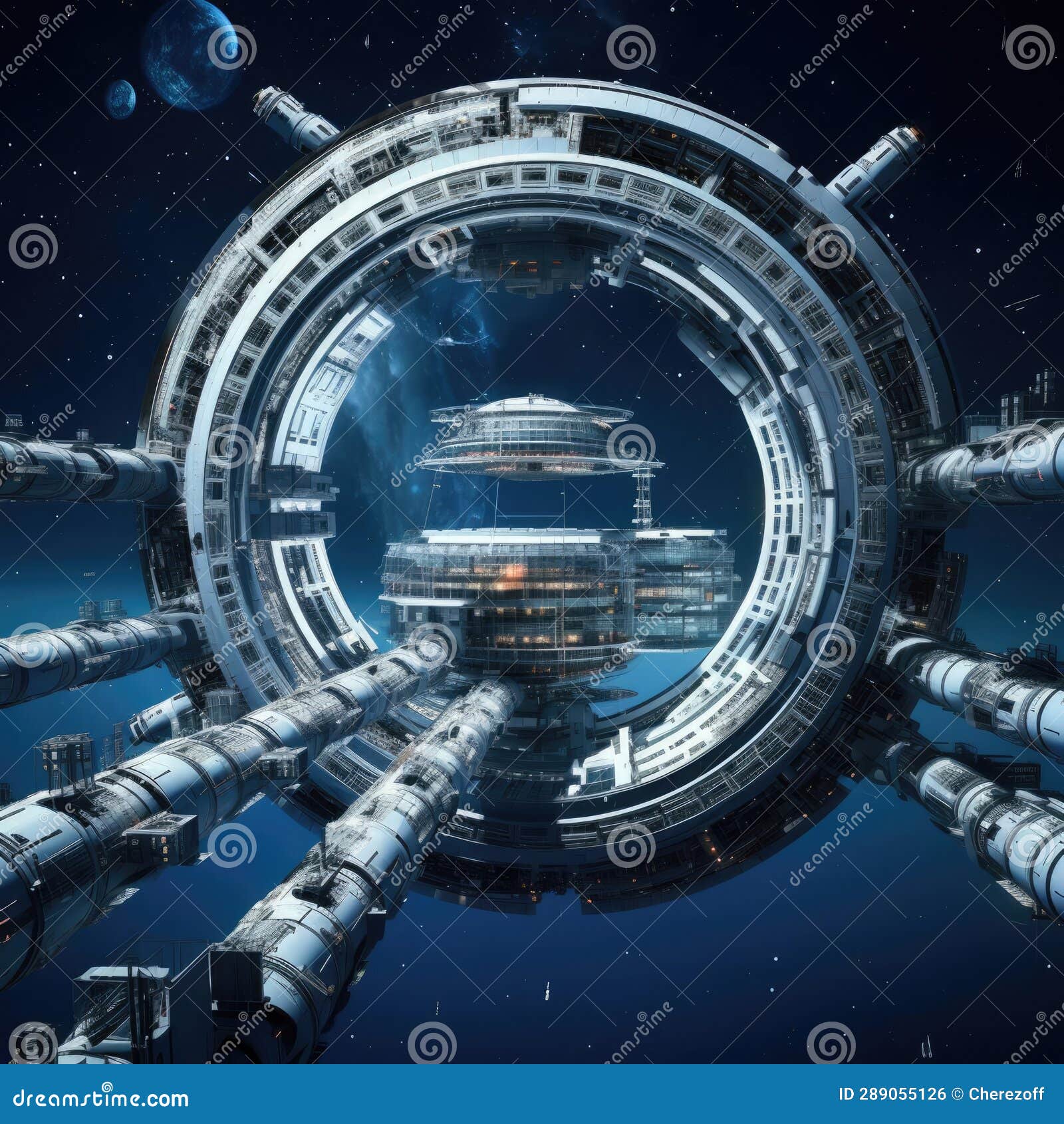 A Large Circular Space Station in Space Stock Photo - Image of science ...