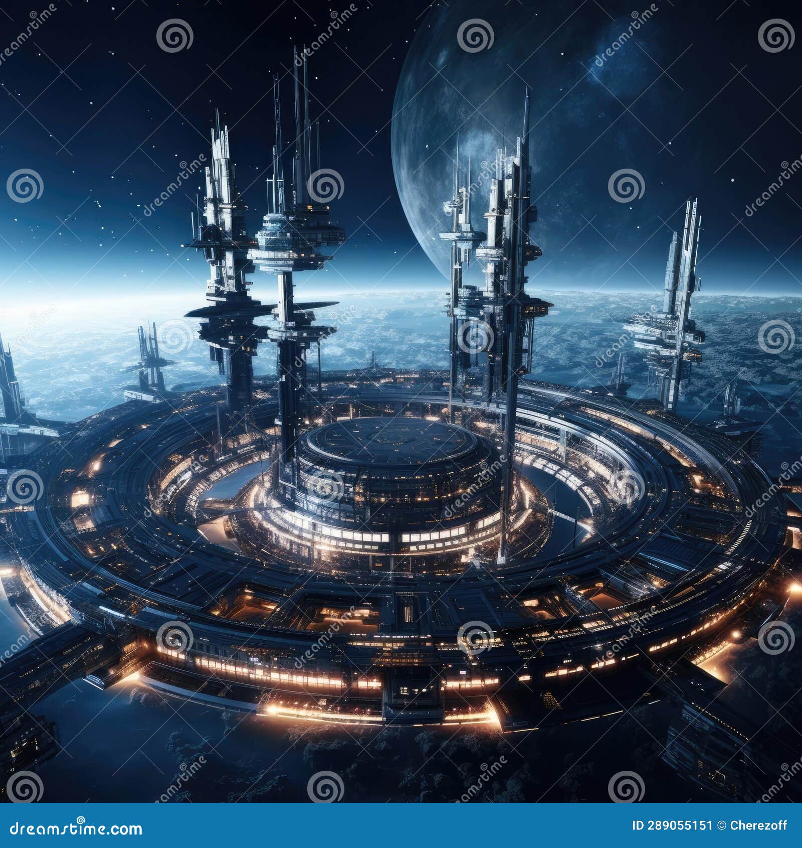 A Large Circular Space Station in Space Stock Image - Image of ...