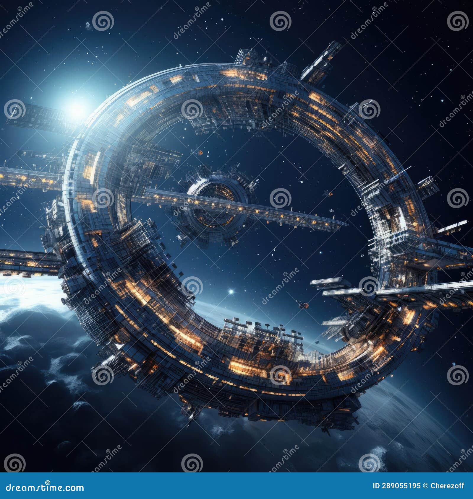 A Large Circular Space Station in Space Stock Image - Image of large ...