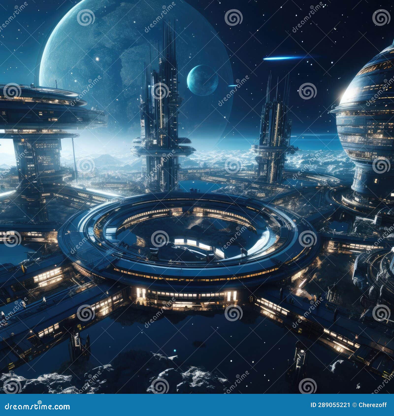 A Large Circular Space Station in Space Stock Image - Image of design ...
