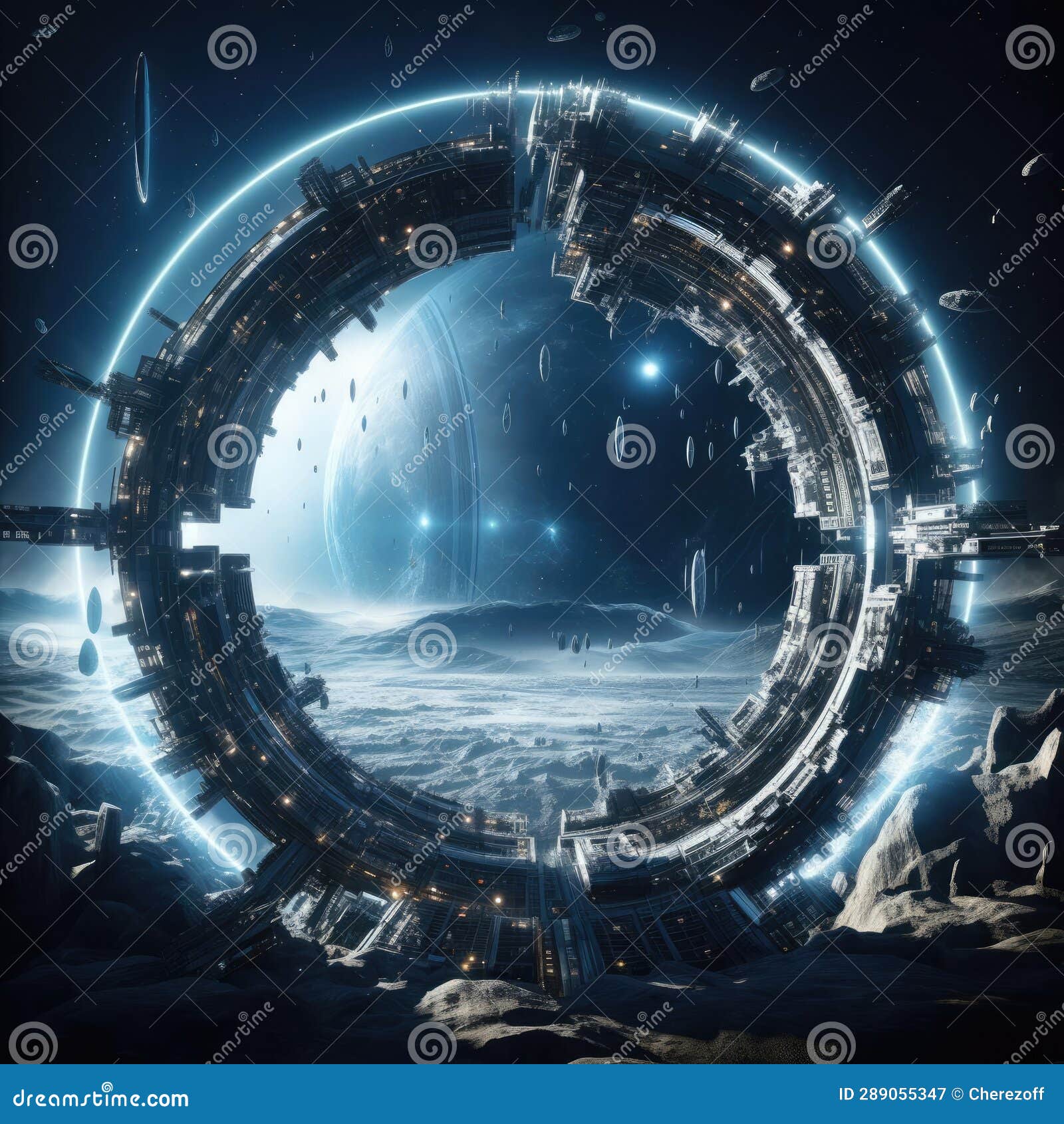 A Large Circular Space Station in Space Stock Image - Image of freight ...