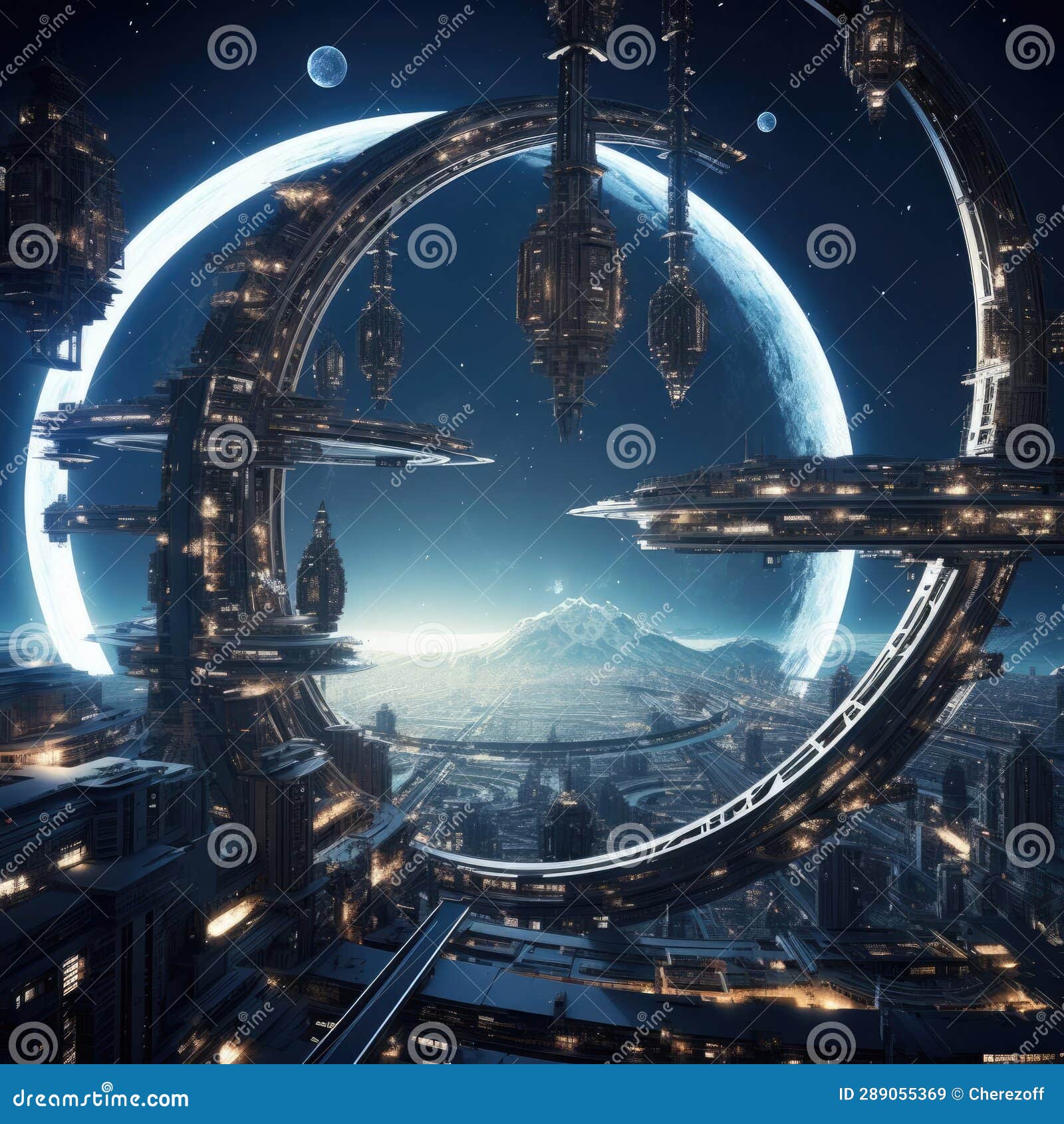 A Large Circular Space Station in Space Stock Image - Image of ...